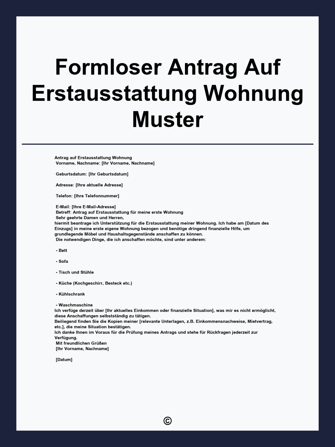 Formloser Antrag Auf Erstausstattung Wohnung Muster